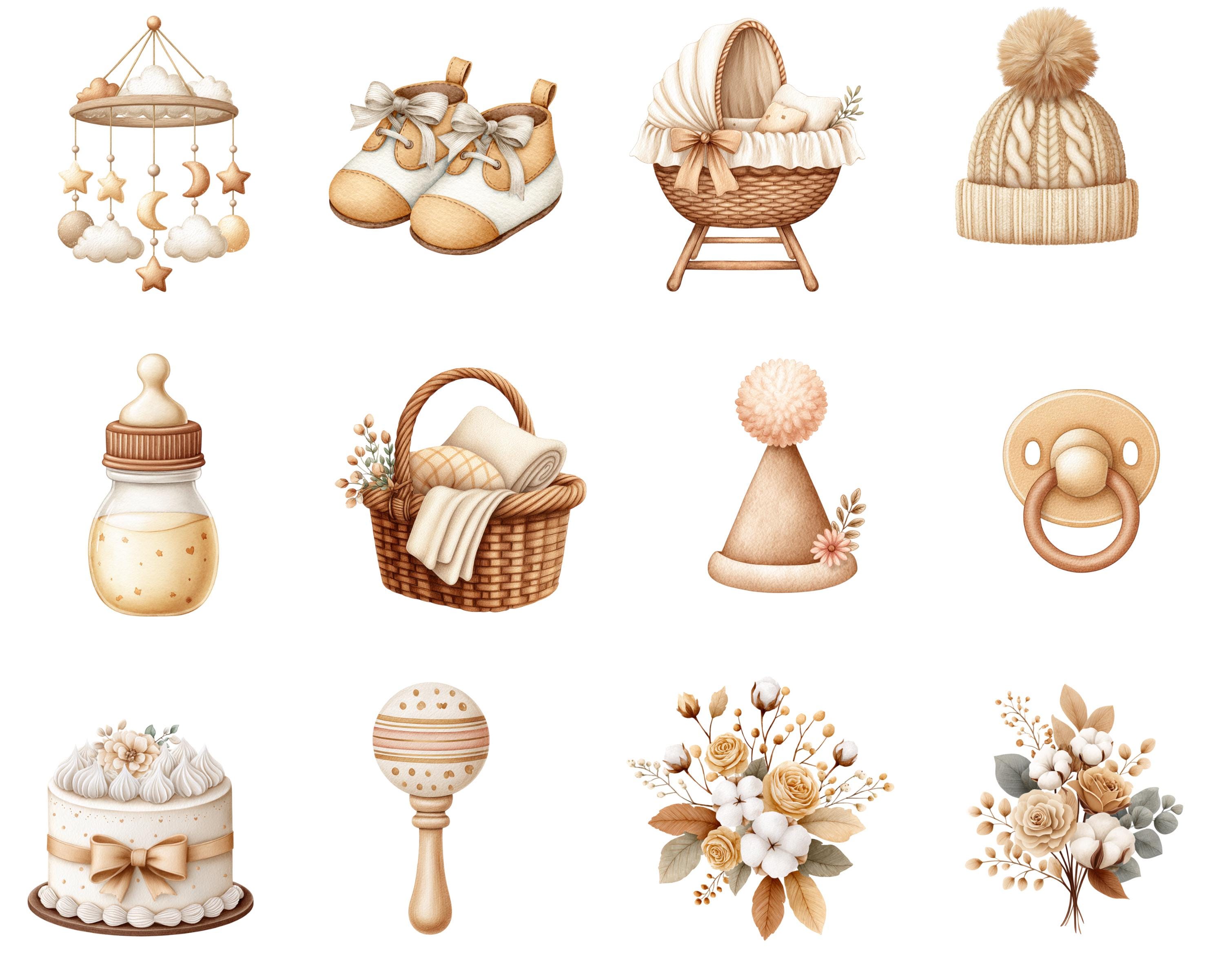 Watercolor Teddy Bear Clipart, Neutral Baby Shower Clipart, Beige ...