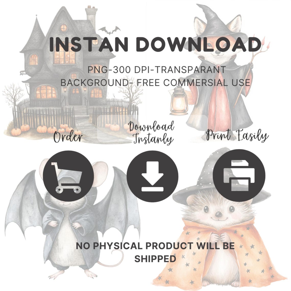 Halloween Woodland Animals Clipart Bundle, Cute Fall Halloween PNG ...