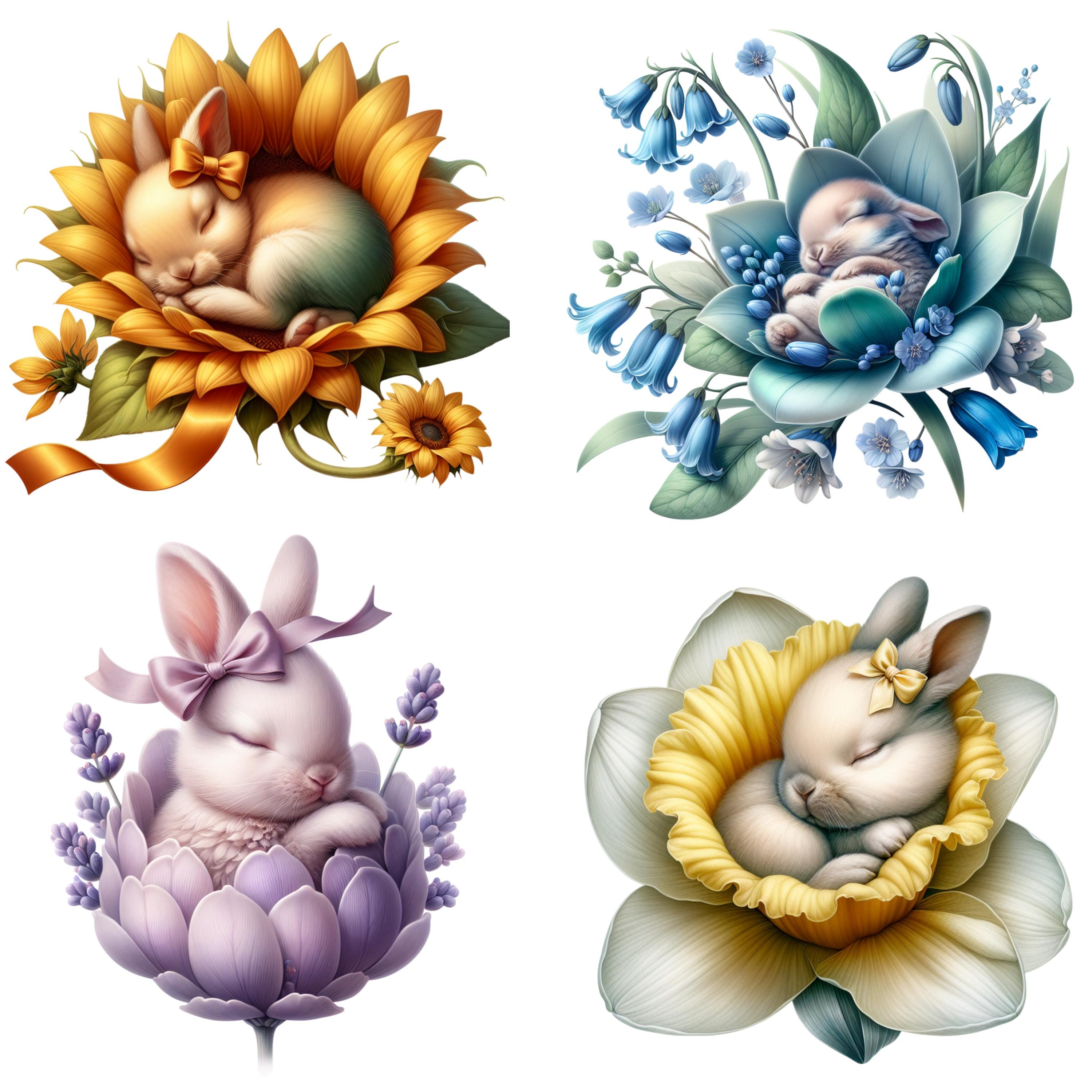 40 PNG Sleeping Bunny Clipart, Floral Easter Rabbits, Bunny in Basket ...