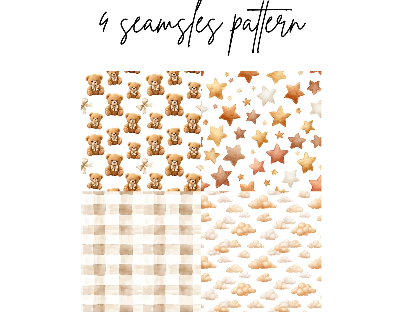Watercolor Teddy Bear Clipart, Neutral Baby Shower Clipart, Beige ...