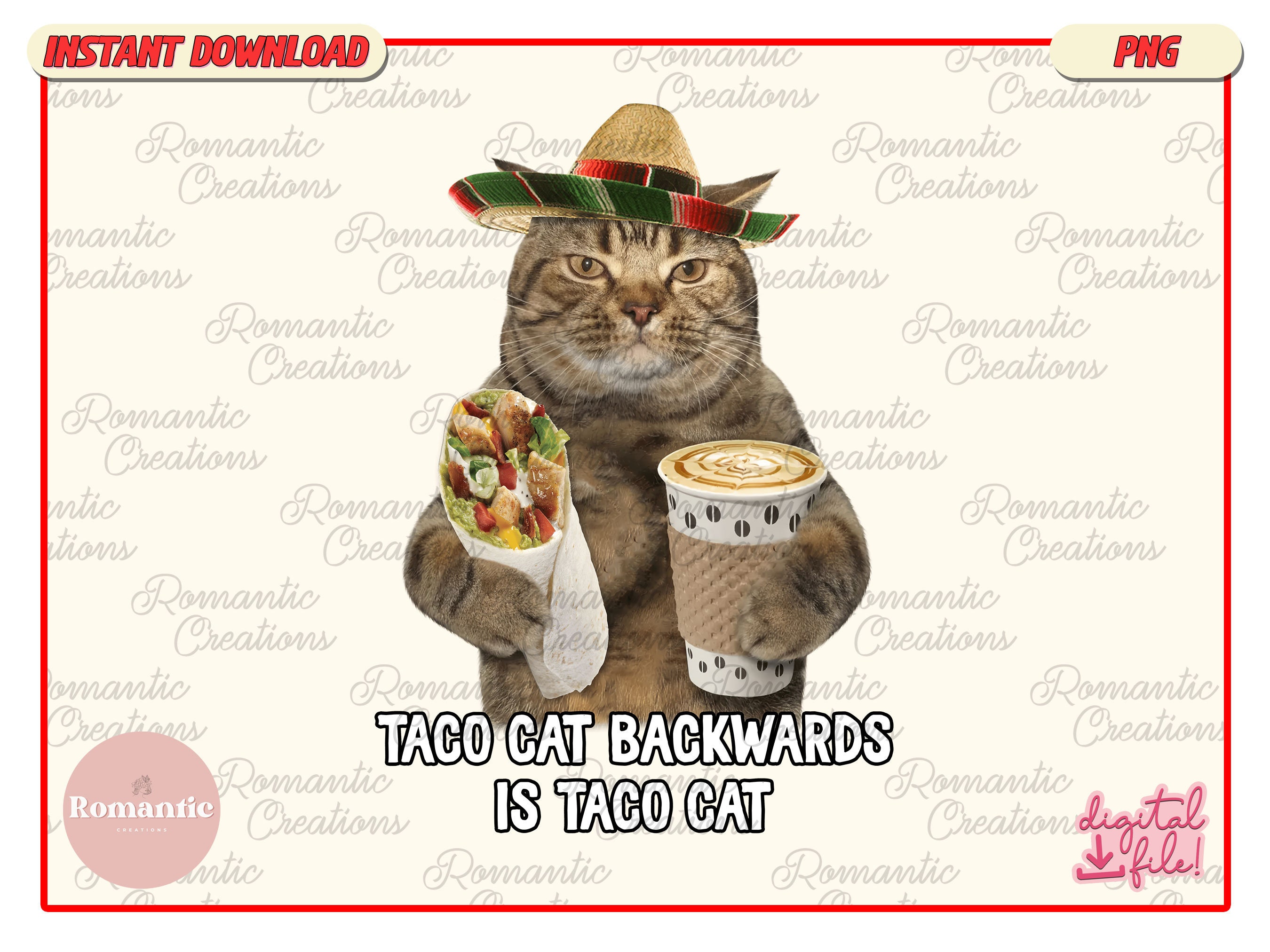 Taco Cat Backwards is Taco Cat PNG, Cat PNG, Sublimation Design, Design for Cat Lover, Funny Cat ...