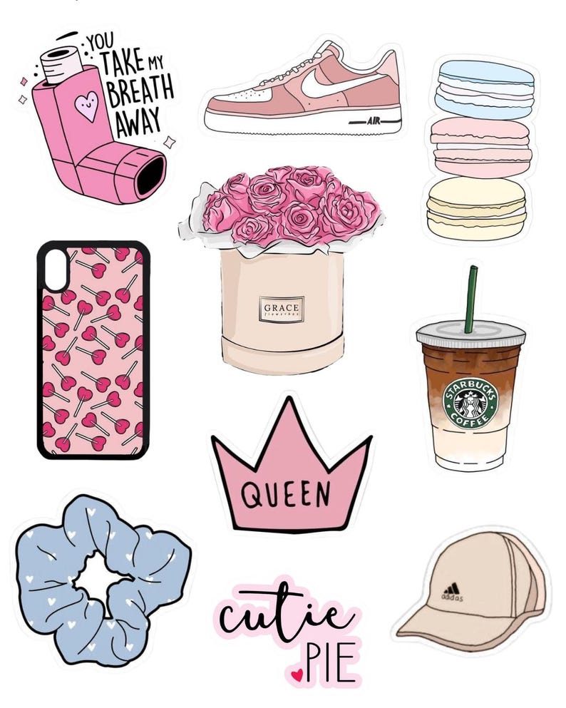 Aesthetic Girly Stickers Pack, Pink Cute Vinyl Pngs, Self Care, Girl ...