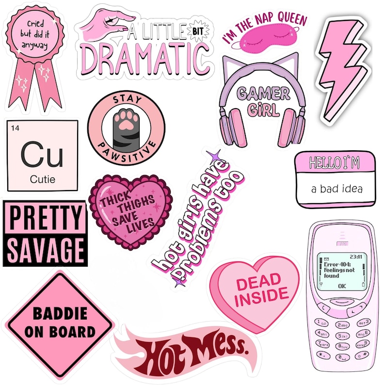 Aesthetic Girly Stickers Pack, Pink Cute Vinyl Pngs, Self Care, Girl ...