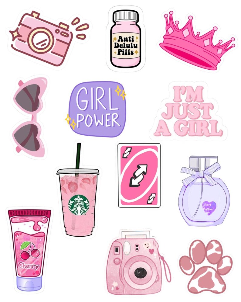 Aesthetic Girly Stickers Pack, Pink Cute Vinyl Pngs, Self Care, Girl ...