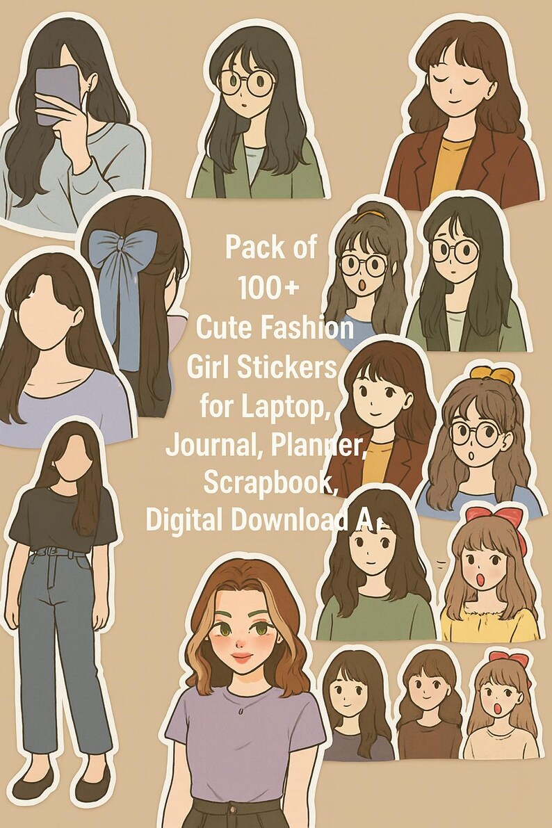 Fashion Girl Clipart Bundle, Aesthetic Outfit Girl Stickers PNG Pack ...