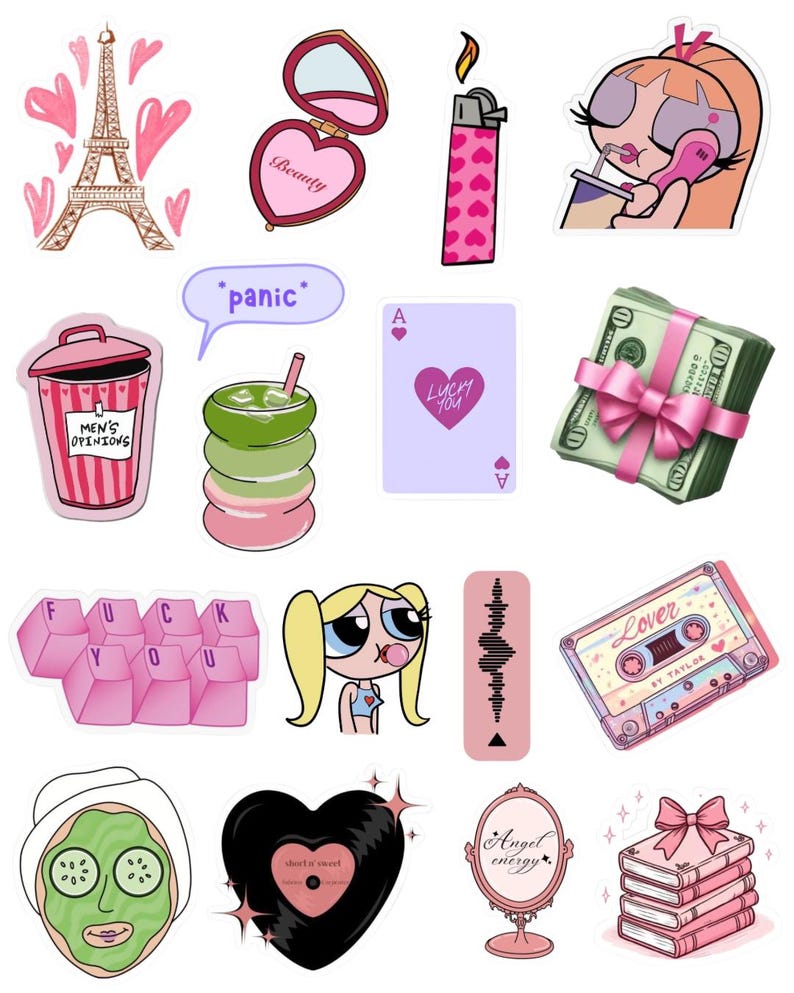 Aesthetic Girly Stickers Pack, Pink Cute Vinyl Pngs, Self Care, Girl ...