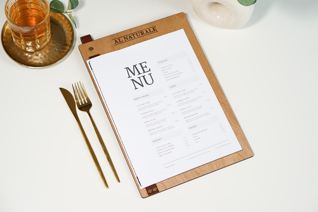 Engraved Wooden Menu Board With Leather Strap: Custom Restaurant Menu ...