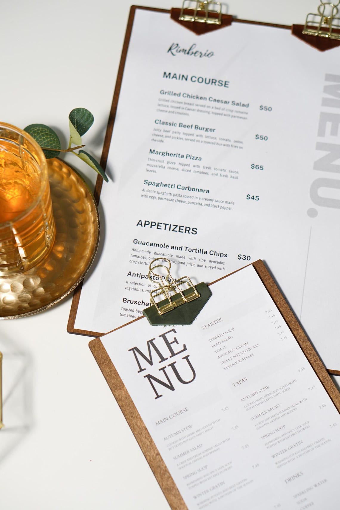 Customizable Wooden Menu Board With Leather Clip: Restaurant Cafe Bar ...