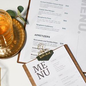Customizable Wooden Menu Board With Leather Clip: Restaurant Cafe Bar ...