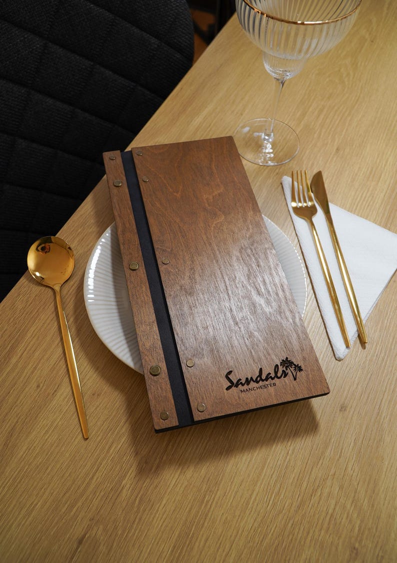 Personalized Wood Drink Menu Cover: Logo Engraved Wine List Holder - Etsy