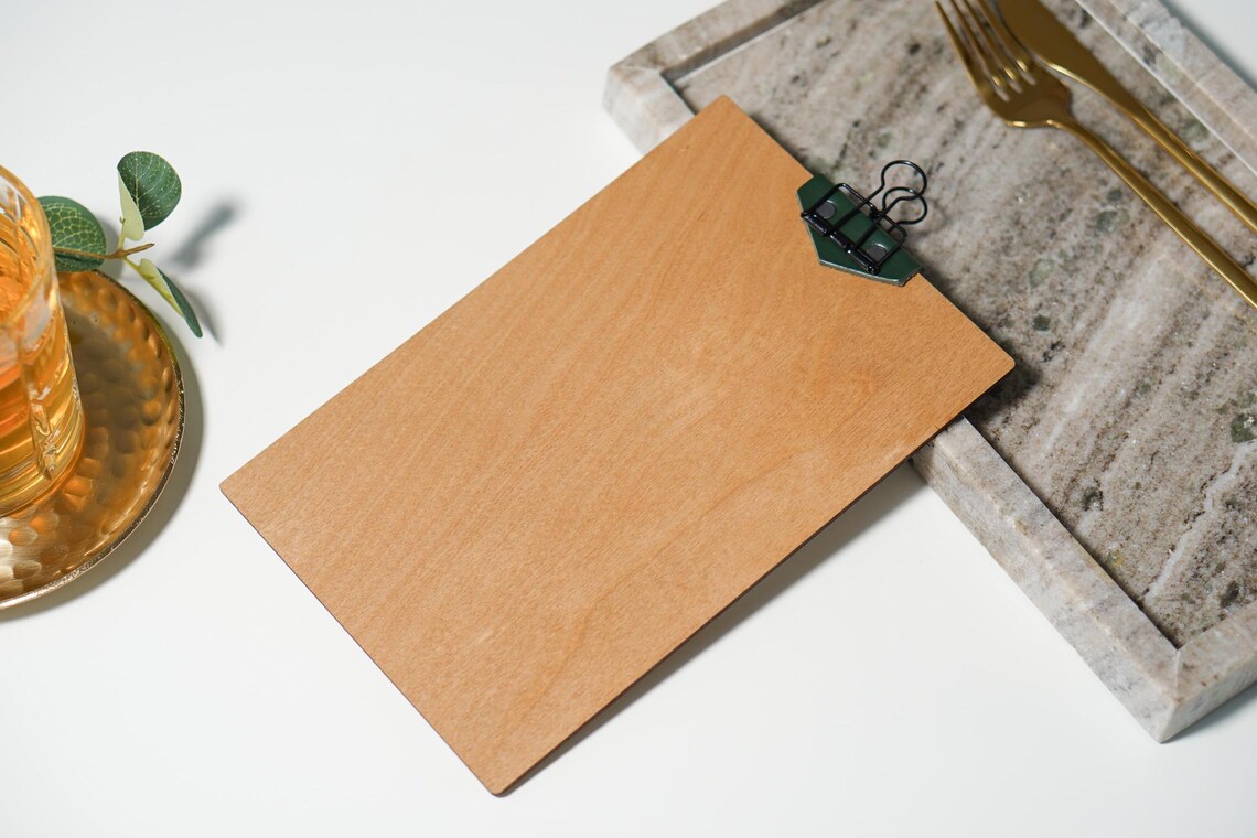 Customizable Wooden Menu Board With Leather Clip: Restaurant Cafe Bar ...