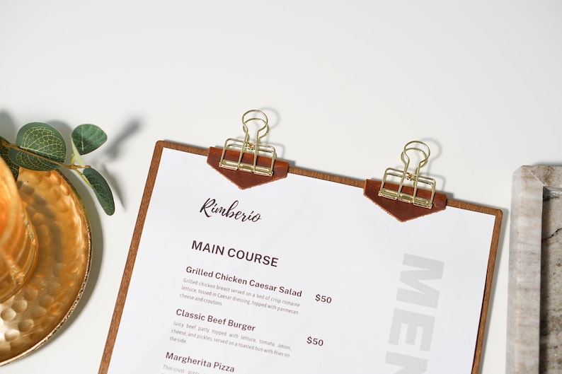 Custom Logo Wooden Menu Board With Leather Clip - Etsy