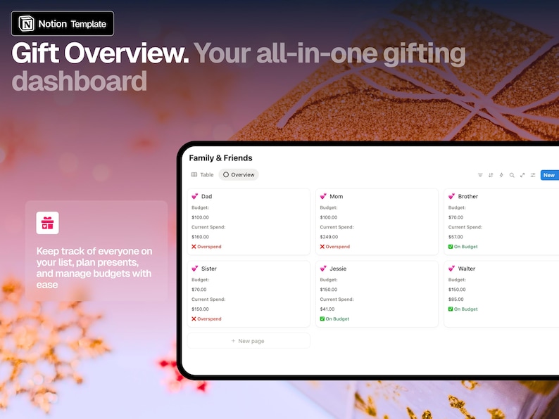 Gift Planner | Notion Budget Tracker (digital) - Etsy