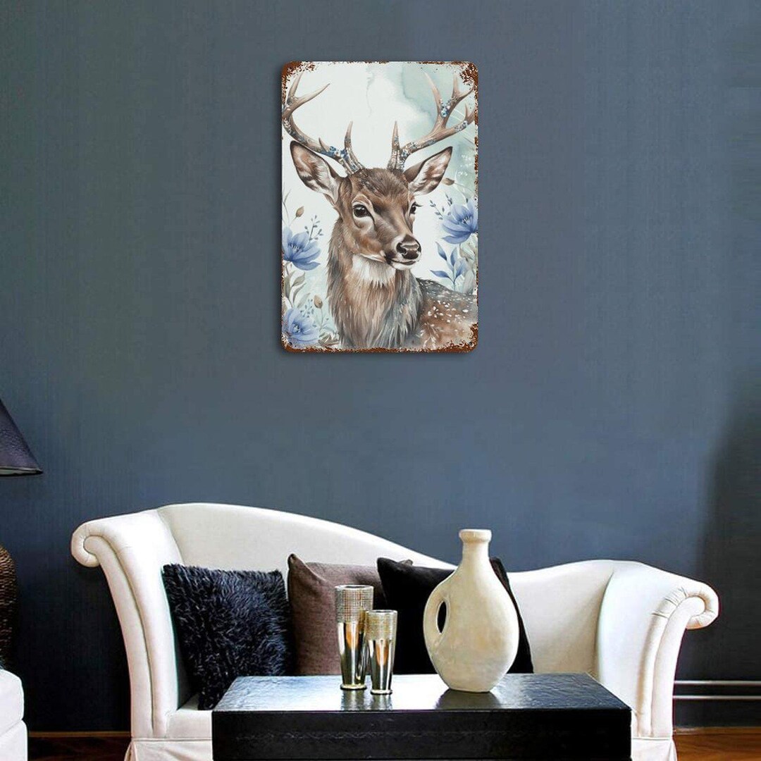 Rustic Deer Metal Tin Sign – Vintage Woodland Wall Art, Nature-inspired ...