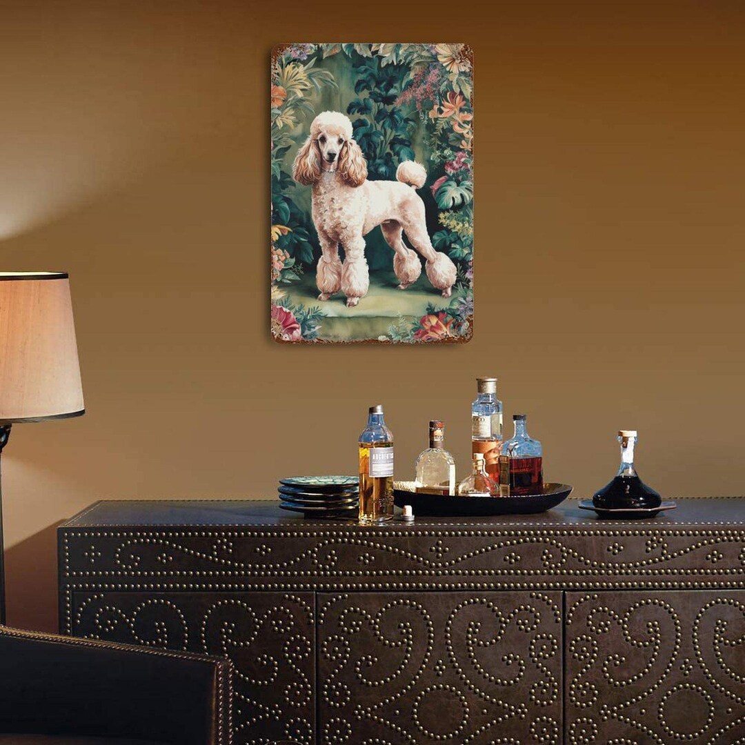 Poodle Metal Tin Sign – Botanical Dog Art, Cottagecore Poodle Decor ...
