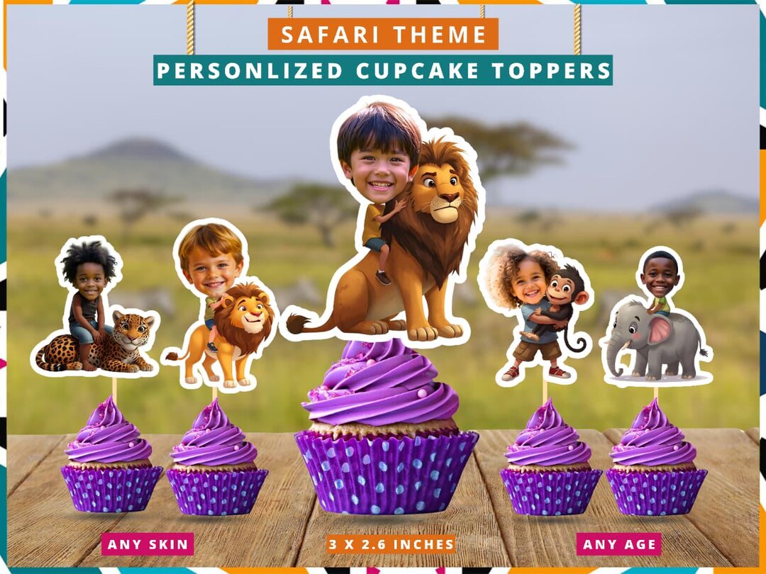3 Party Animals Cupcake Toppers | Favor Tags Birthday Party Decoration ...