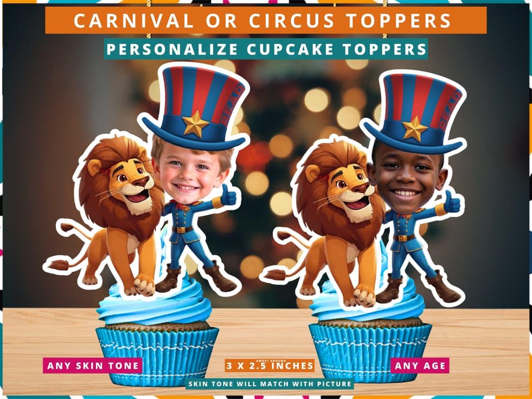 Carnival Circus Cupcake Toppers | Ringmaster With Lion Party Decor ...