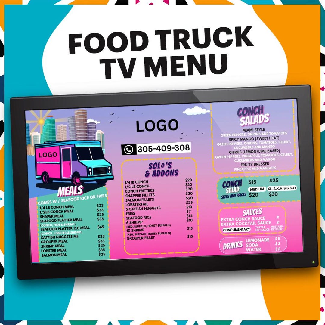 Food Truck TV Menu Design: Elegant Modern Template - Etsy
