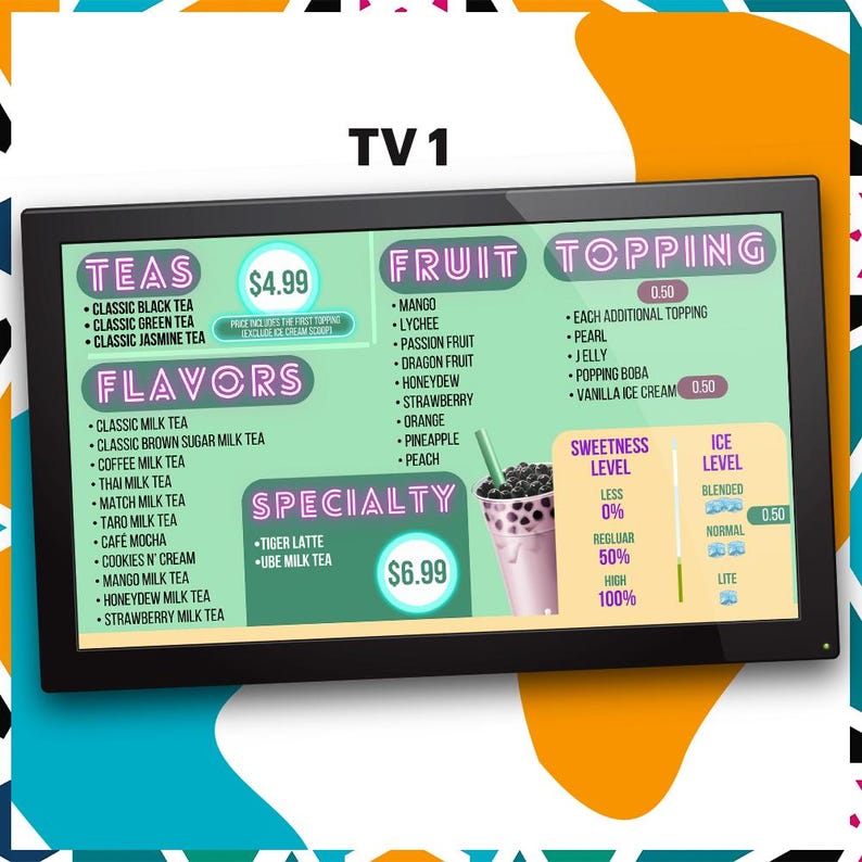 Bubble Tea Boba Cafe TV Menu | Acai Bowl Menu | Digital Menu Board ...