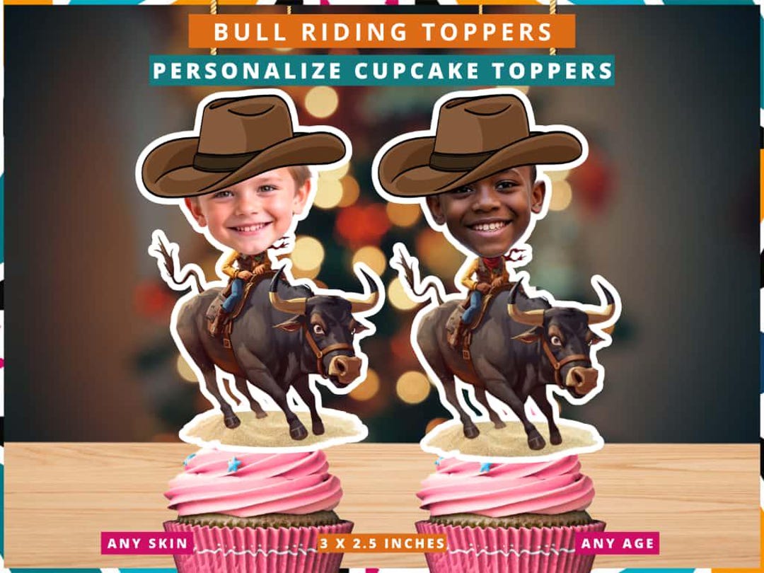 Bull Riding Cupcake Toppers | Rodeo Birthday Party Decor | Western ...