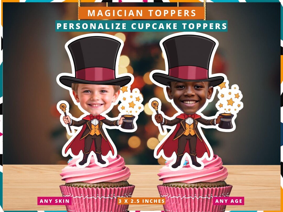 Magician Cupcake Topper Printable | Magic Show Birthday Cupcake Toppers ...