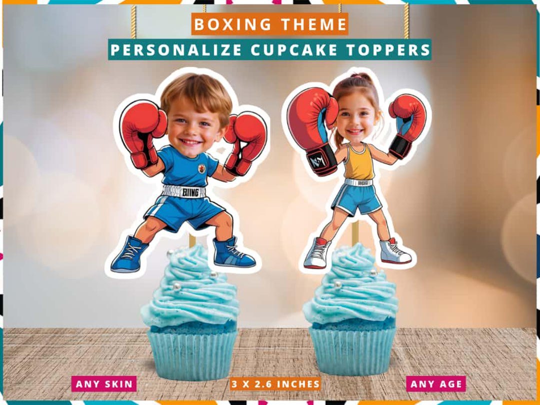2 In1 Personalized Boxing Cupcake Toppers | Boxing Birthday Party Decor ...