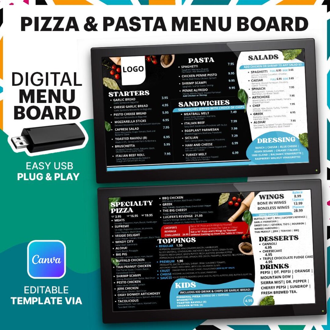 DIY Digital Menu Board for TV Displays. Pizza and Pasta Menu Board ...