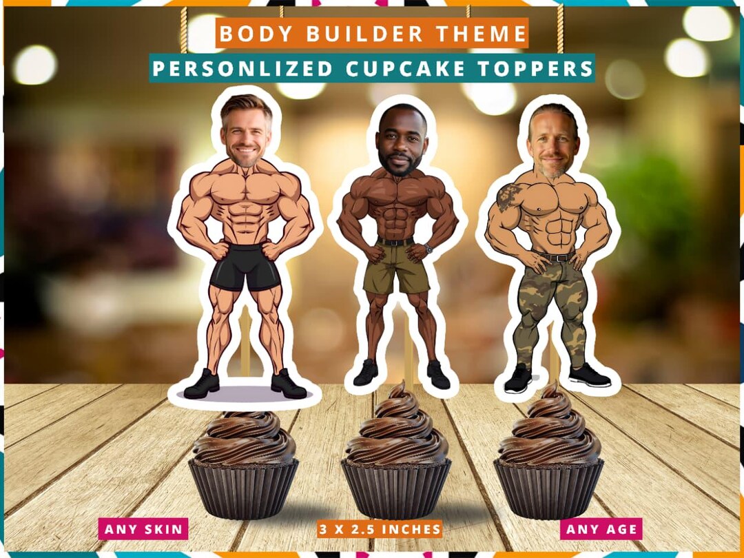 Bodybuilder Cupcake Toppers | Gym Fitness Cake Topper Printable ...