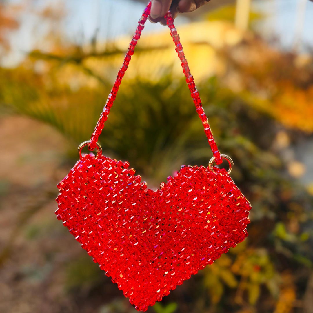 Red Heart Bag,pearl Bag Bridal,pearl Gift Bags,wedding Clutch,designer ...