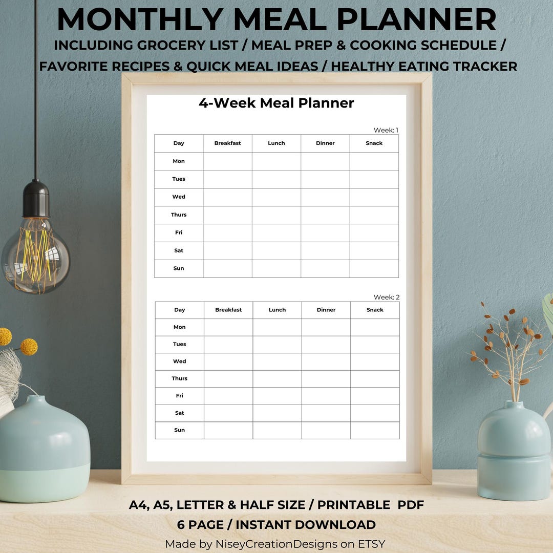 Printable Monthly Meal Planner | Meal Prep and Grocery List | Meal Prep ...