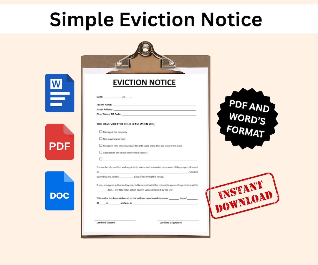 Editable Eviction Notice Template: Landlord Lease Termination Form ...
