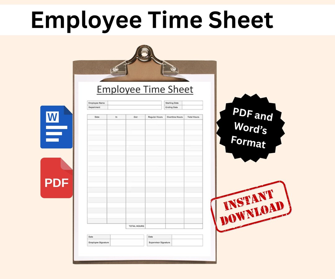 Printable Employee Time Sheet Template: Work Schedule Tracker (PDF ...