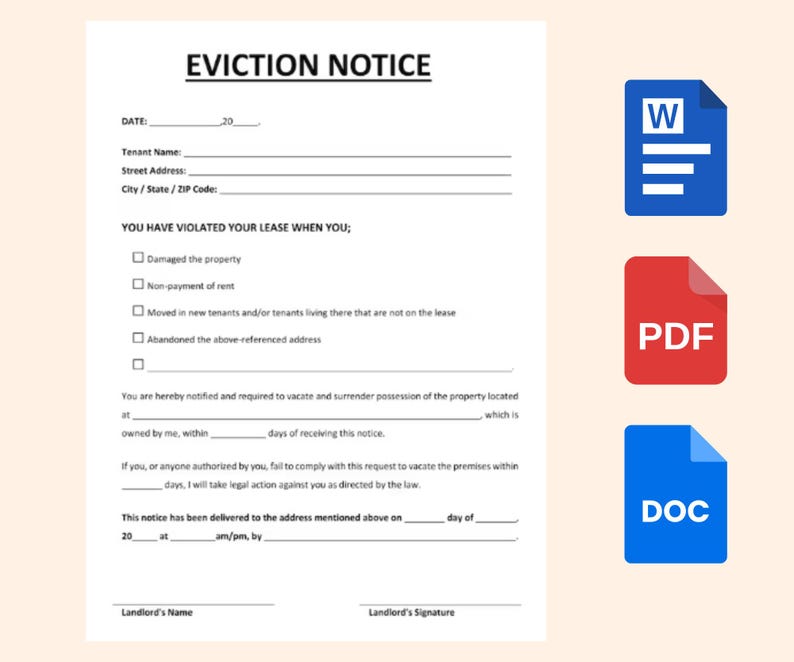 Editable Eviction Notice Template: Landlord Lease Termination Form (digital Download) - Etsy
