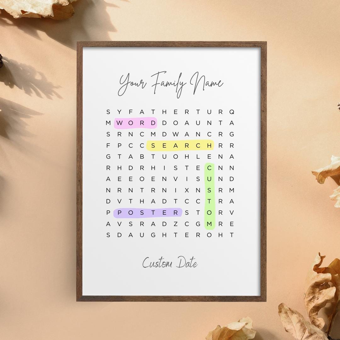 Personalized Word Search Poster Custom Digital Print Family & Friends ...