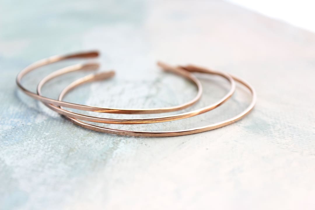Rose Gold Cuff Bracelet Set of Three , Thin Rose Gold Bangles, Rose ...