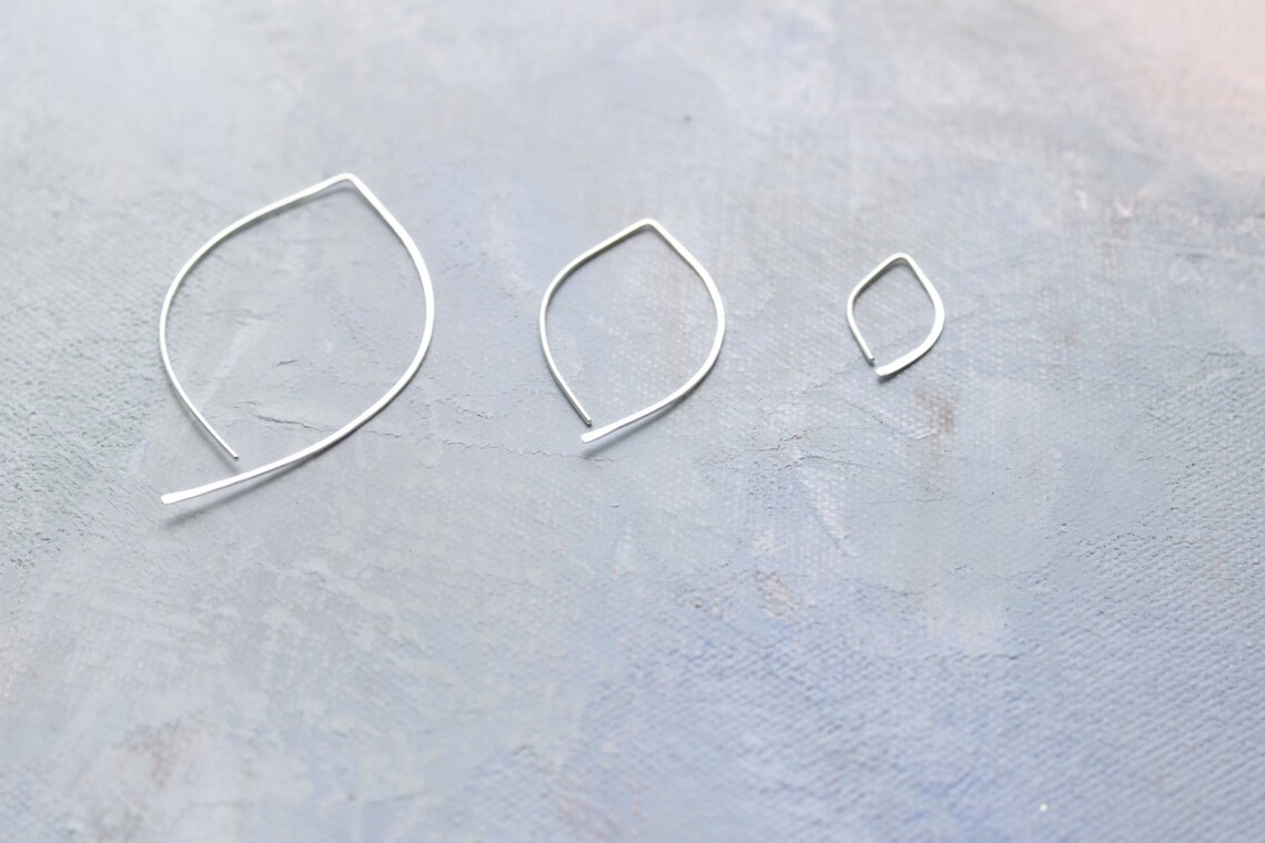 Silver Open Hoop Earrings - Open Almond Hoops (MEDIUM)- Minimalist ...