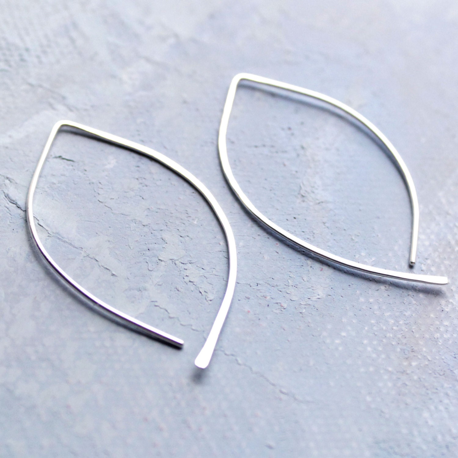 Silver Open Hoop Earrings - Open Almond Hoops (MEDIUM)- Minimalist ...