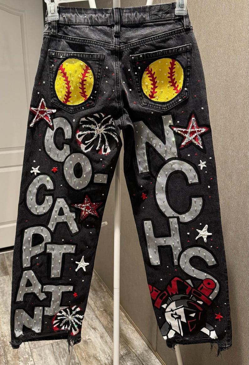 Custom Painted Denim Jeans: Personalized School Spirit, Graduation - Etsy