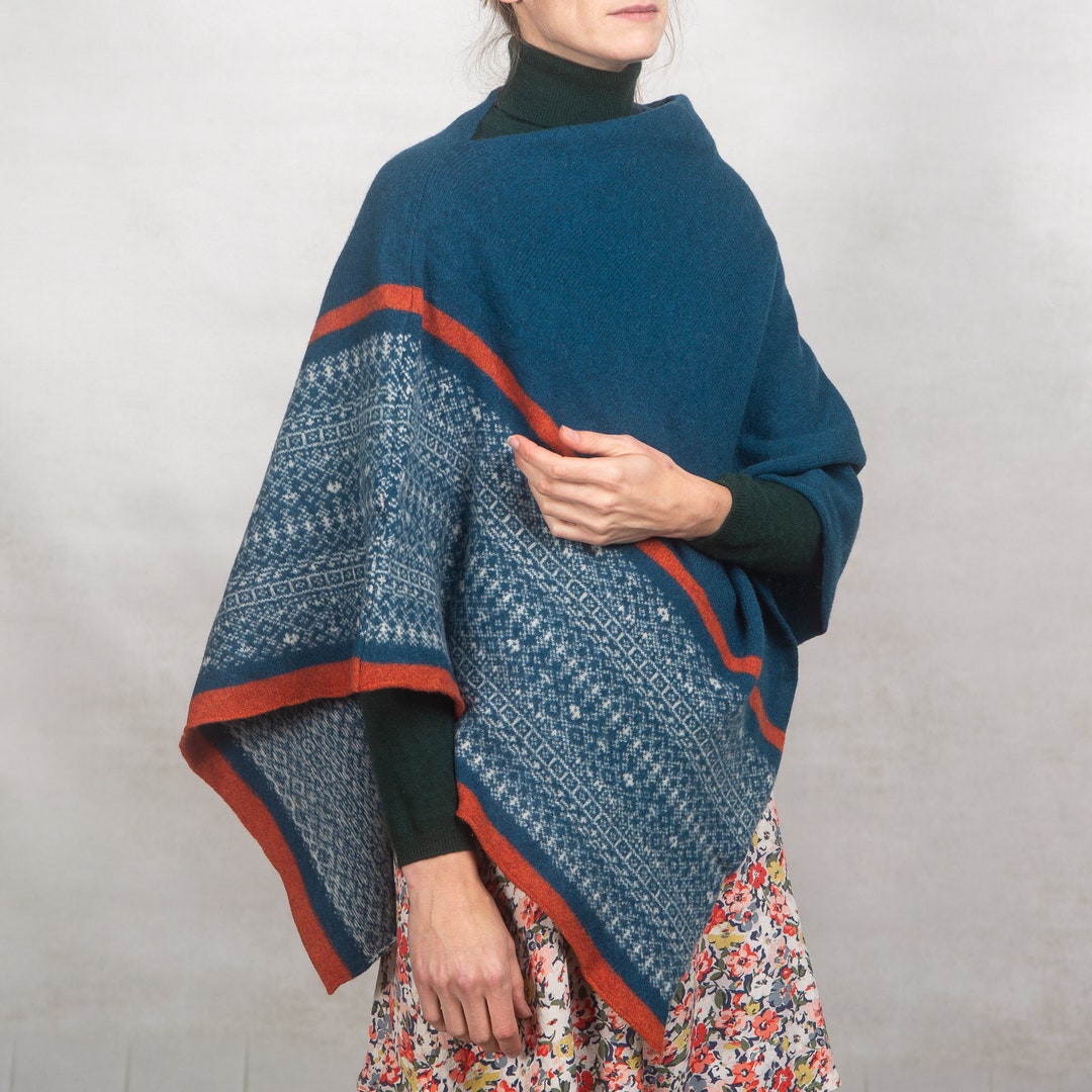 Knitted Fair Isle Poncho, Handmade Poncho for Mum, Soft Lambswool ...
