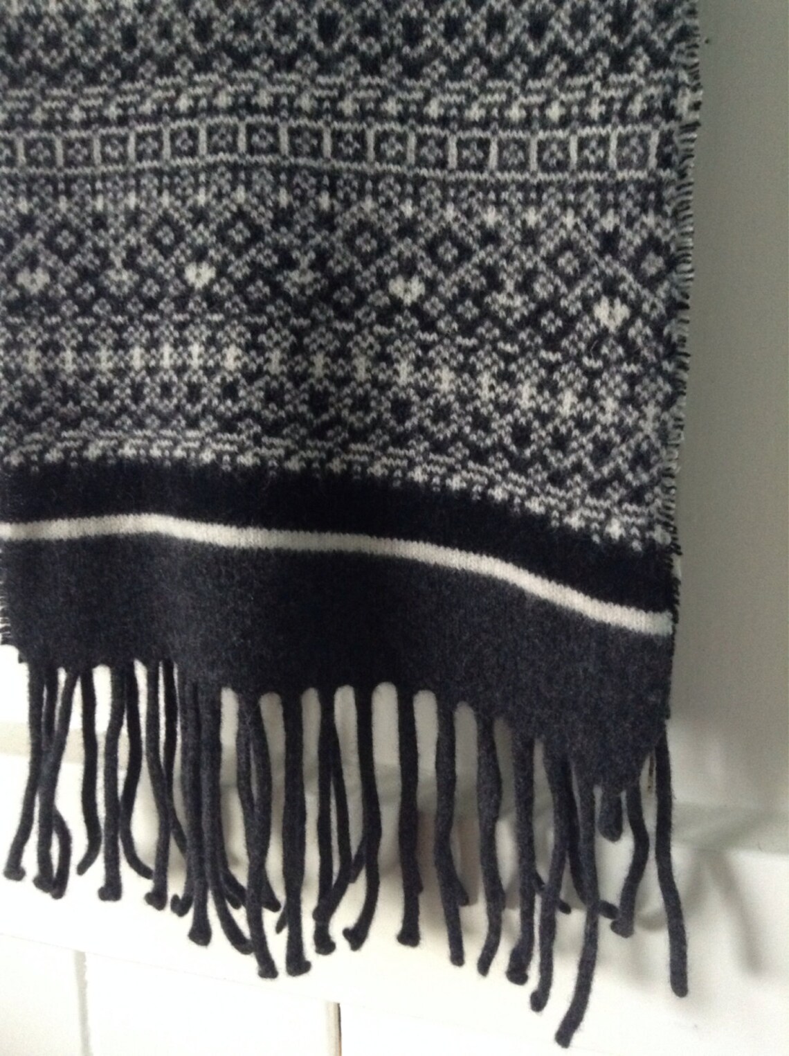 Fair Isle Knitted Scarf Blanket Scarf Monochrome Scarf Wool - Etsy