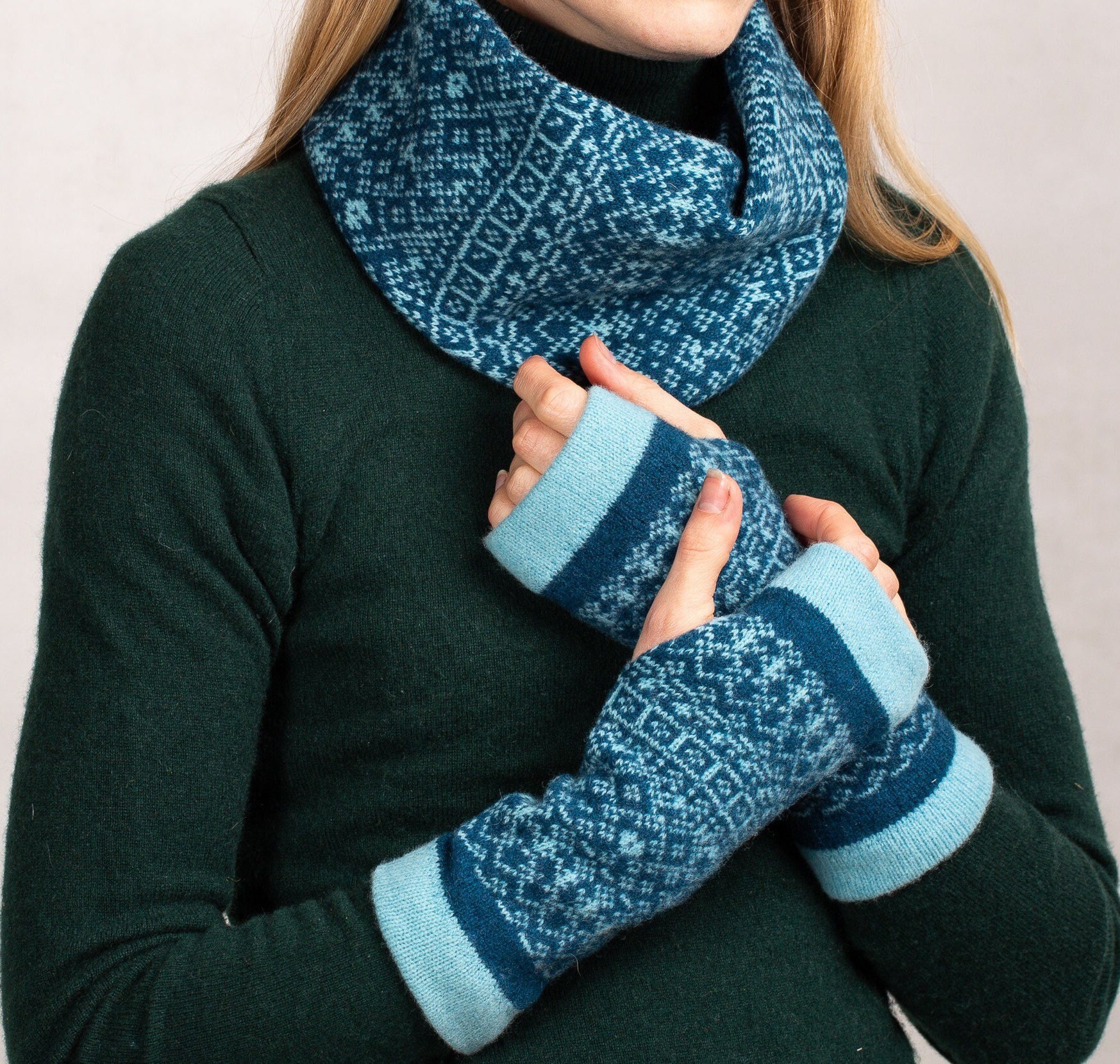 Teal & Blue Snood Fair Isle Snood Infinity Scarf Loop - Etsy UK