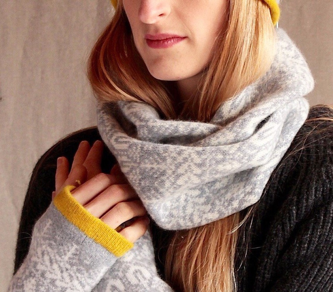 Soft Knitted Snood, Green Cowl Neck Scarf, Grey Snood, Knitted Snood ...