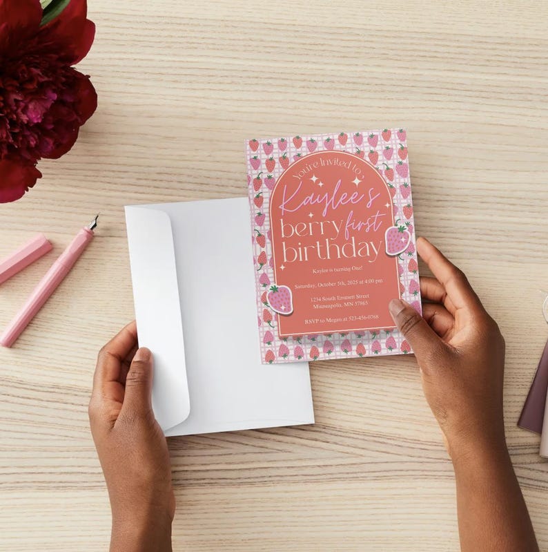 Editable Berry First Strawberry Birthday Invite - Etsy