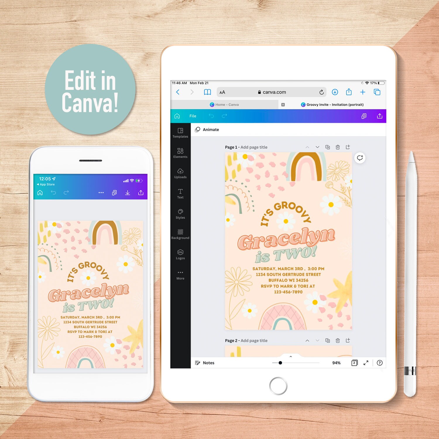 Editable Groovy Invitation | Instant Download | Birthday Party Template ...