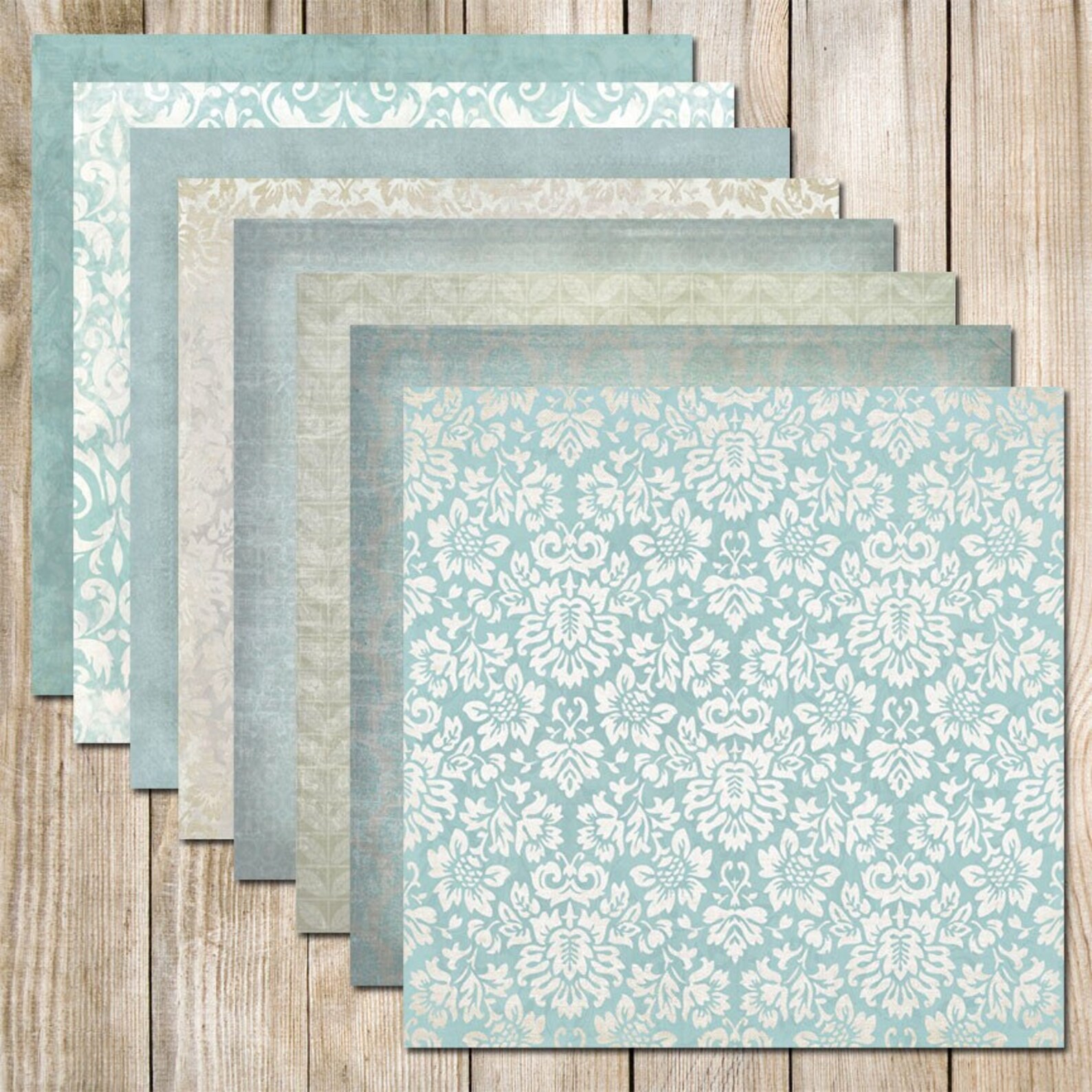 Teal Pretty Digital Scrapbook Paper Pack (12x12"-300 Dpi) - 8 Digital ...