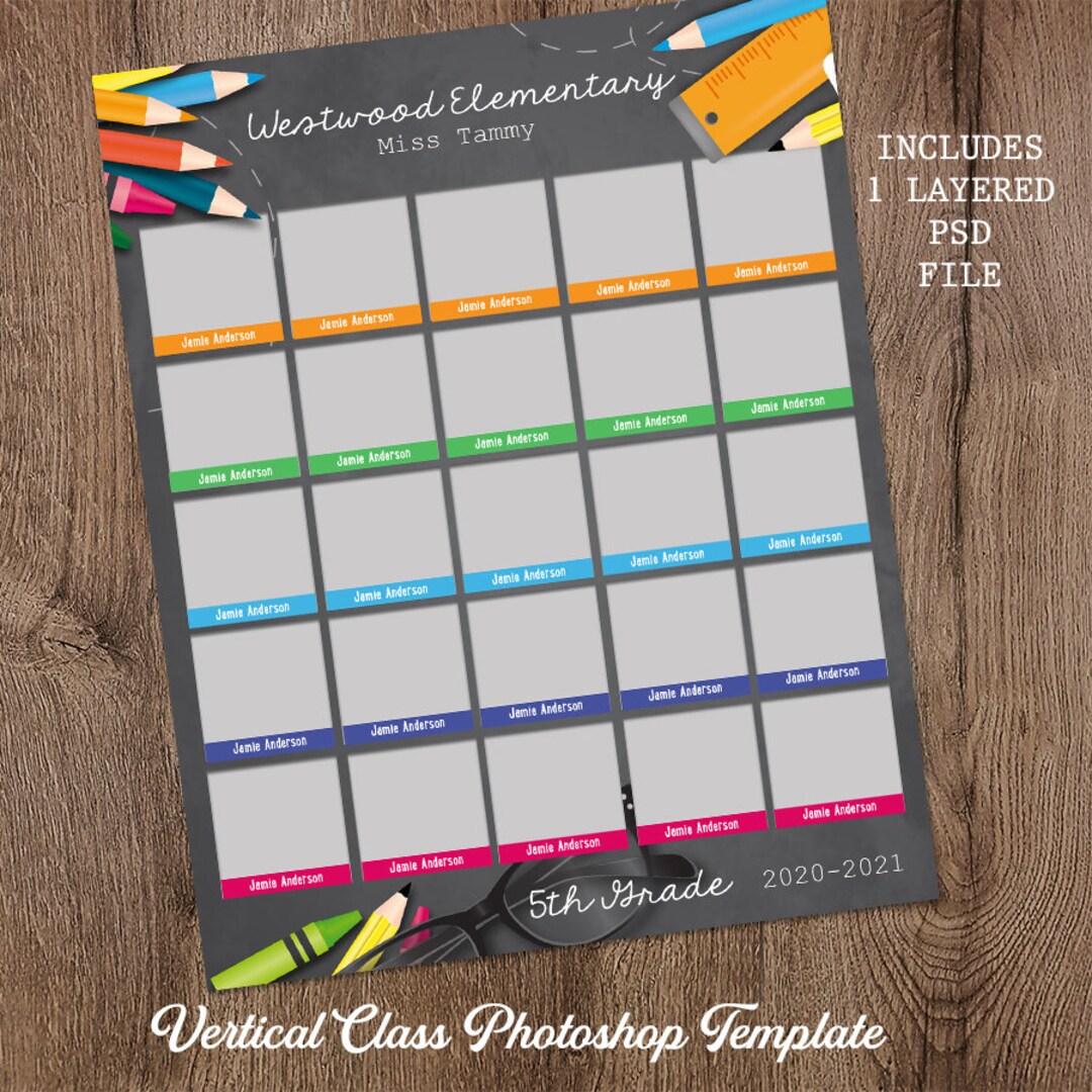PHOTOSHOP - Vertical - School Class Photo Template - School Supplies ...
