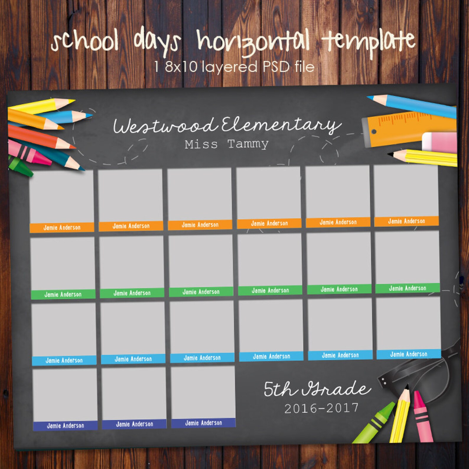PHOTOSHOP School Class Photo Template - School Supplies - 8x10 ...