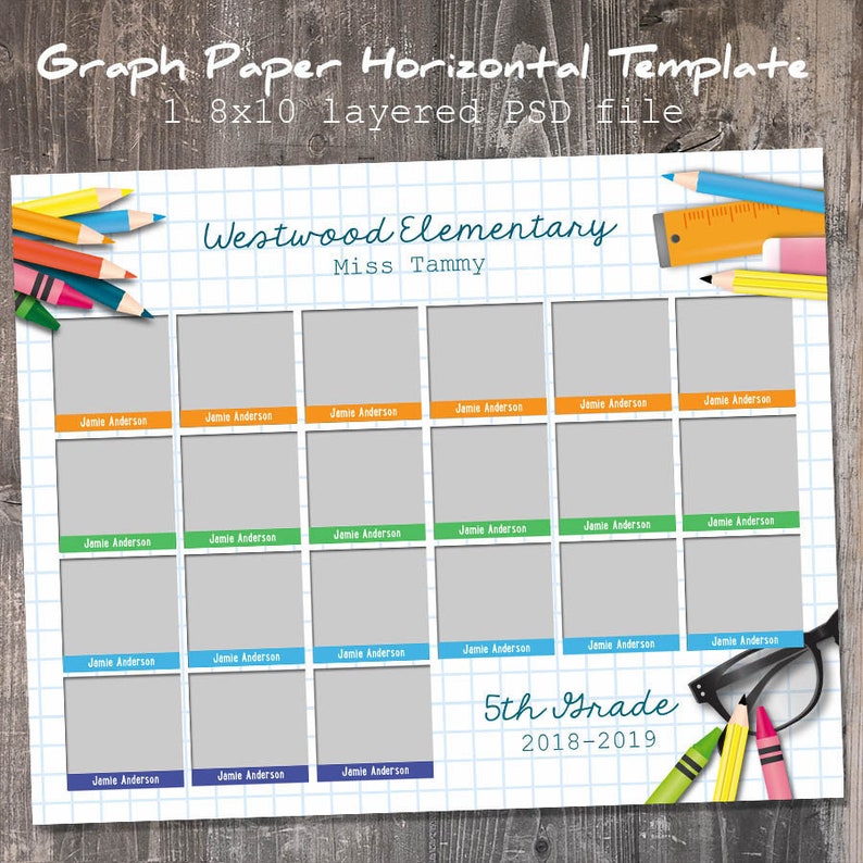 PHOTOSHOP School Class Photo Template School Supplies 8x10 - Etsy