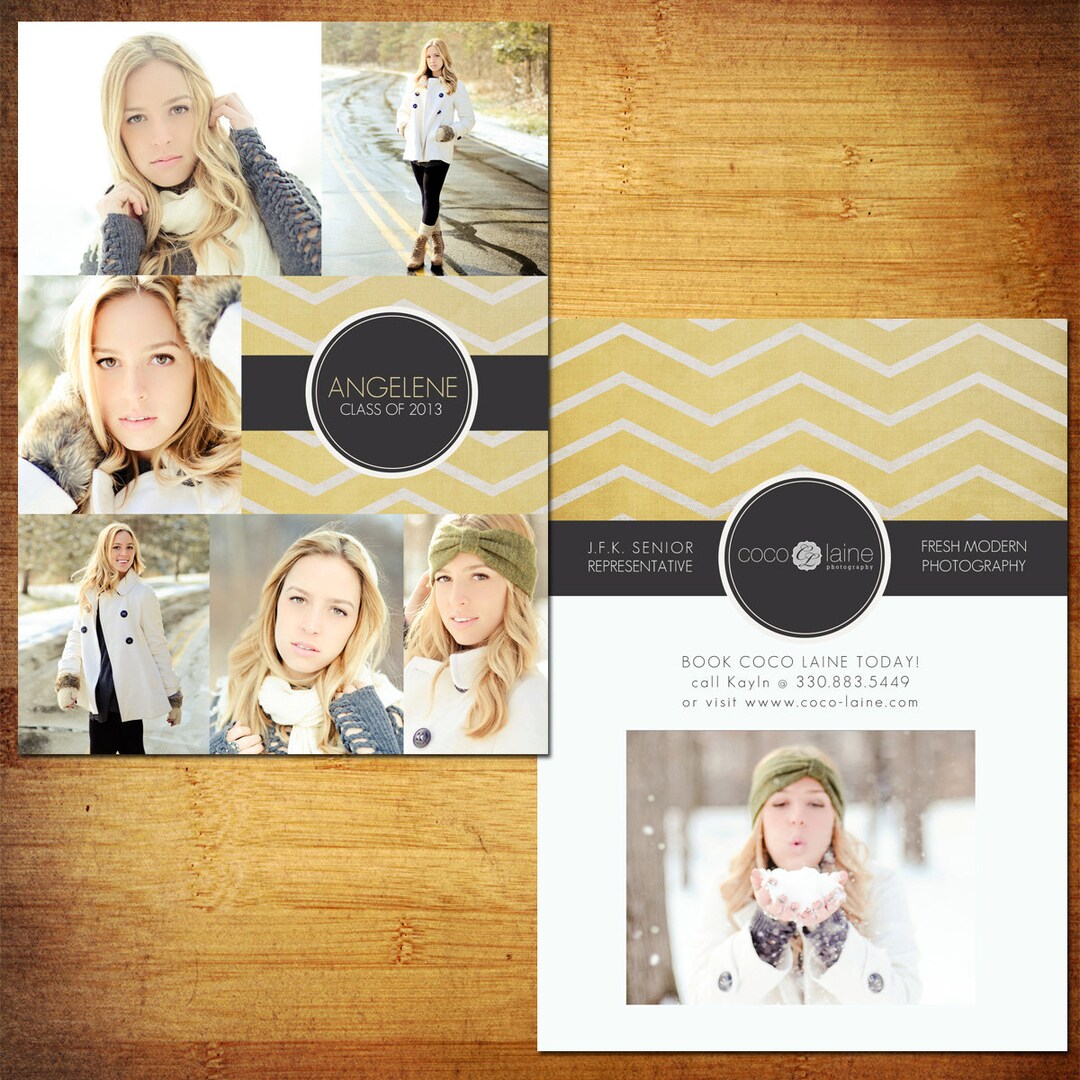 5x7 Senior Rep Cards PSD Template - Yellow Zig Zag - Etsy