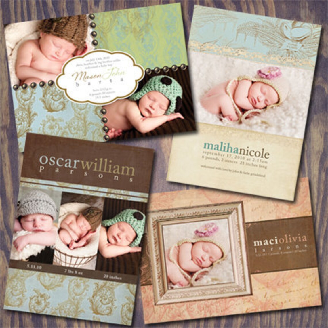 Baby Birth Announcement PSD Template Set FLORENTINE - Etsy